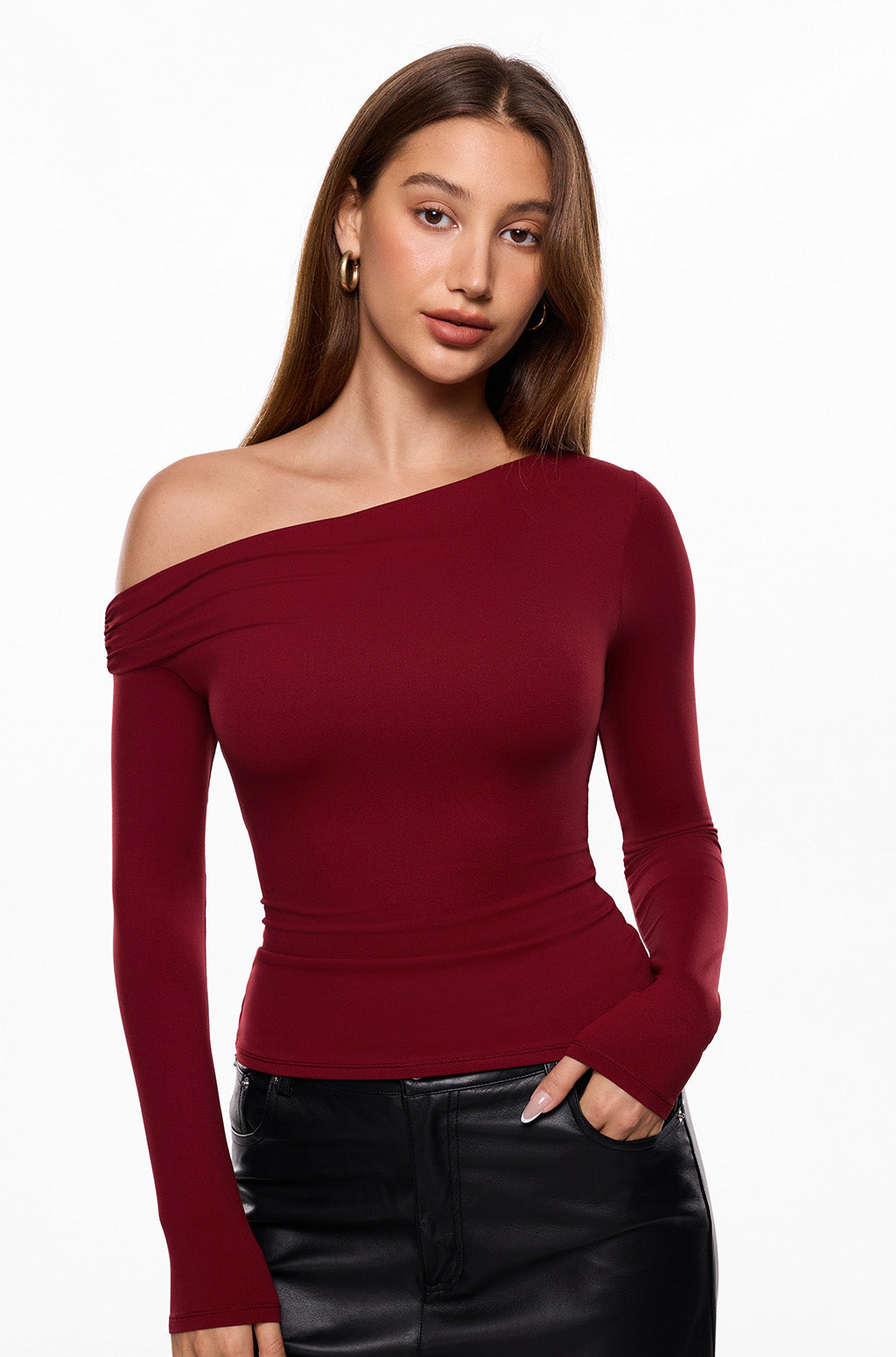 Off The Shoulder Double Lined Long Sleeve Tops – Essenther.us
