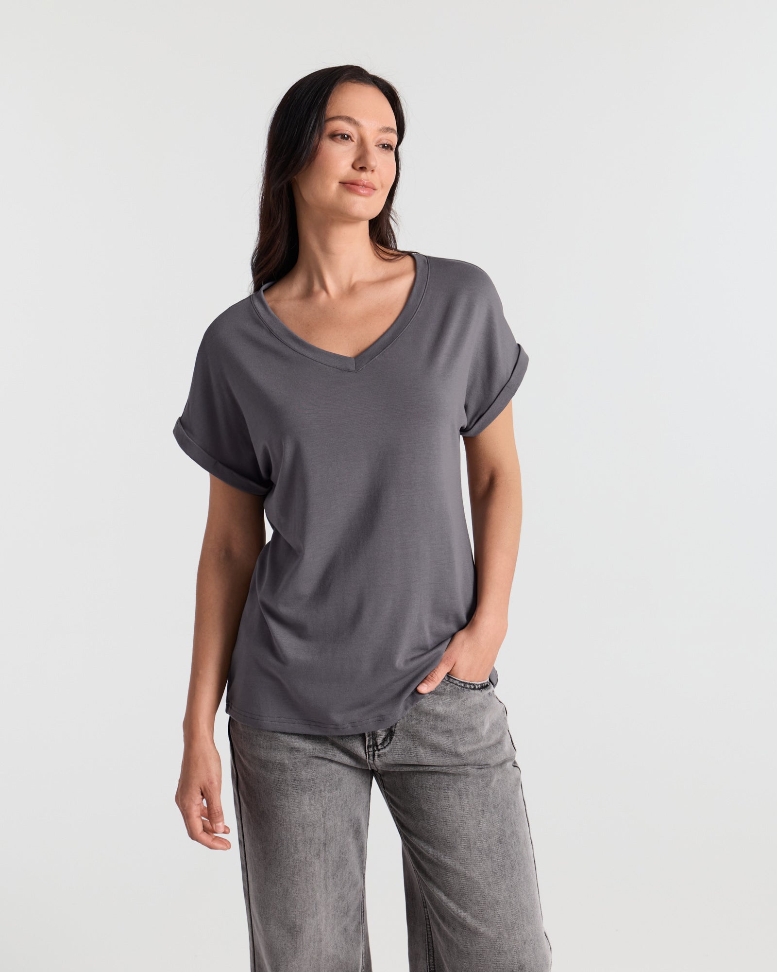 V Neck Batwing Relaxed T-Shirt – Essenther.us