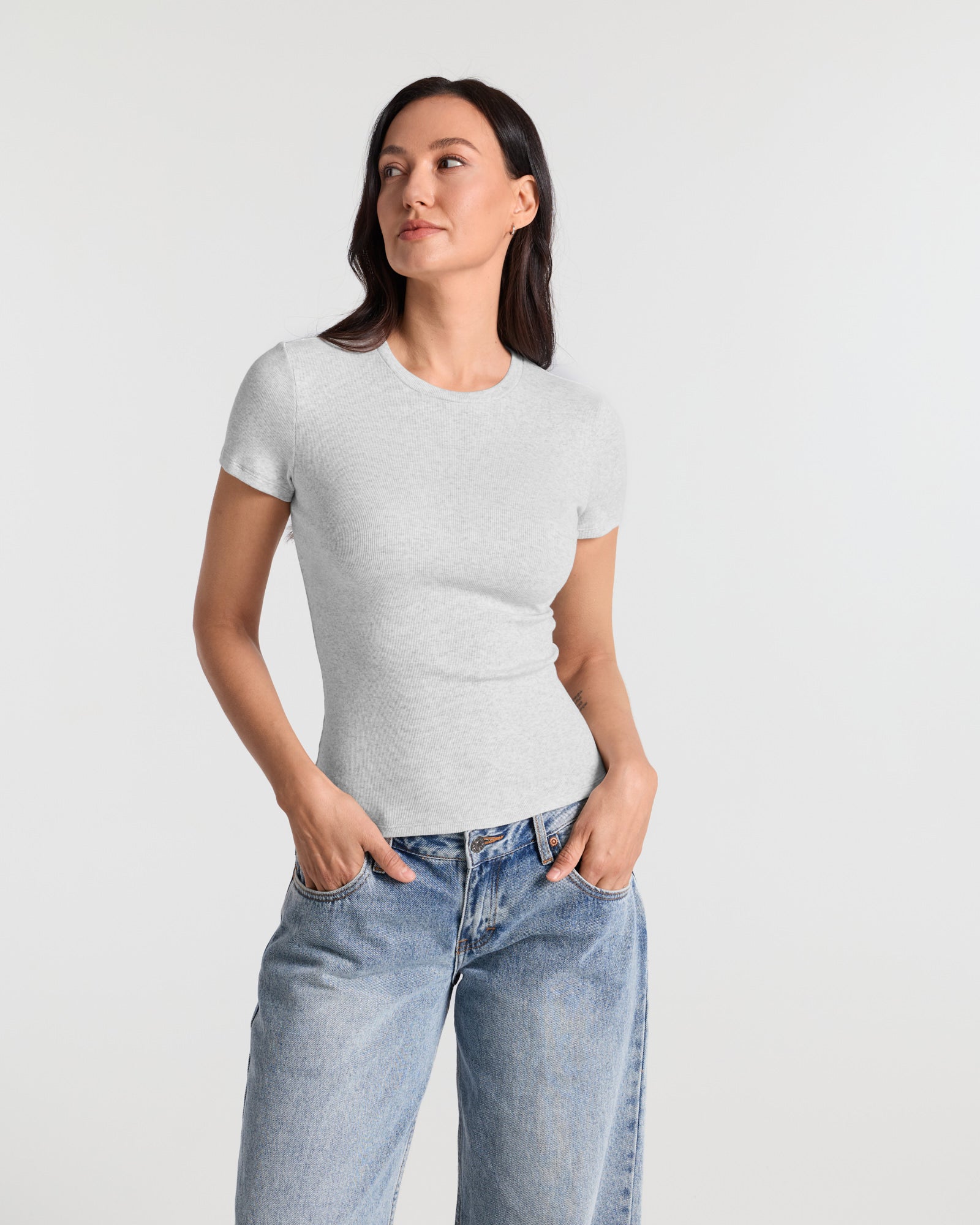 Ribbed Crew Neck Fitted T-Shirt – Essenther.us